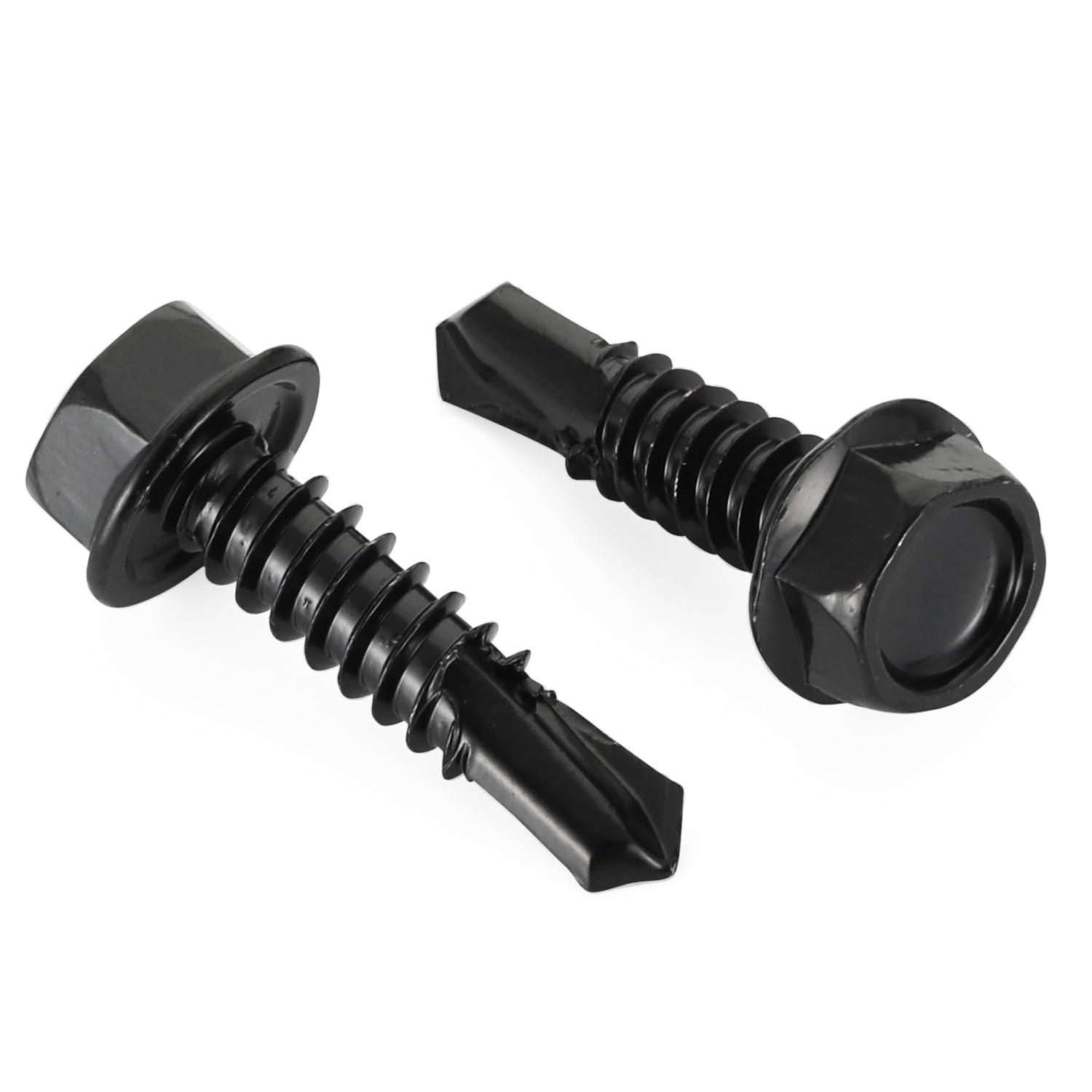 #14 x 1 Hex Washer Head Self Drilling Screws Black Finish, 410 Stainless Steel, 100 PCS ...