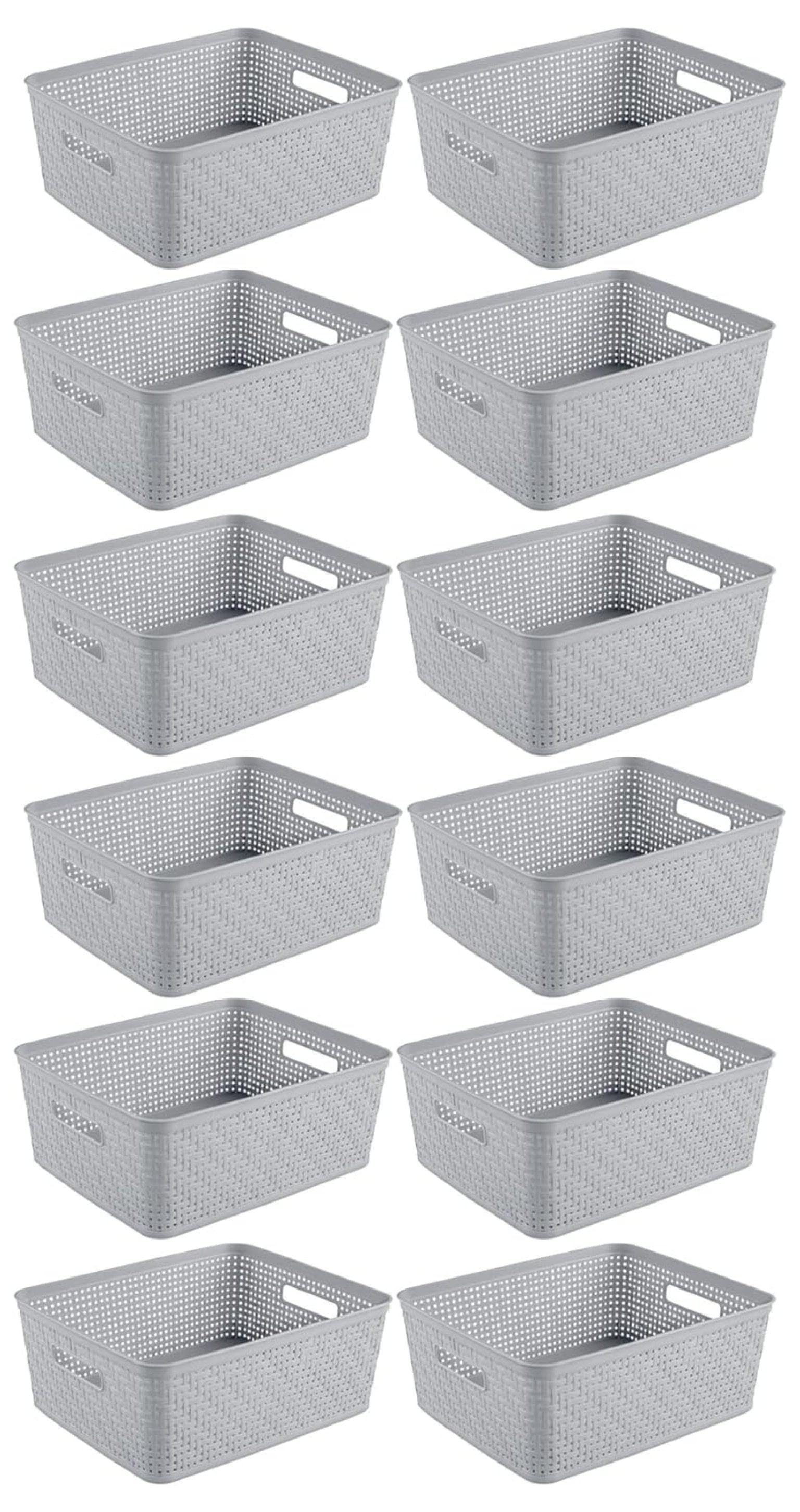 14'' x 11.5'' x 5'' Rectangular Weave Pattern Short Basket with Handles ...