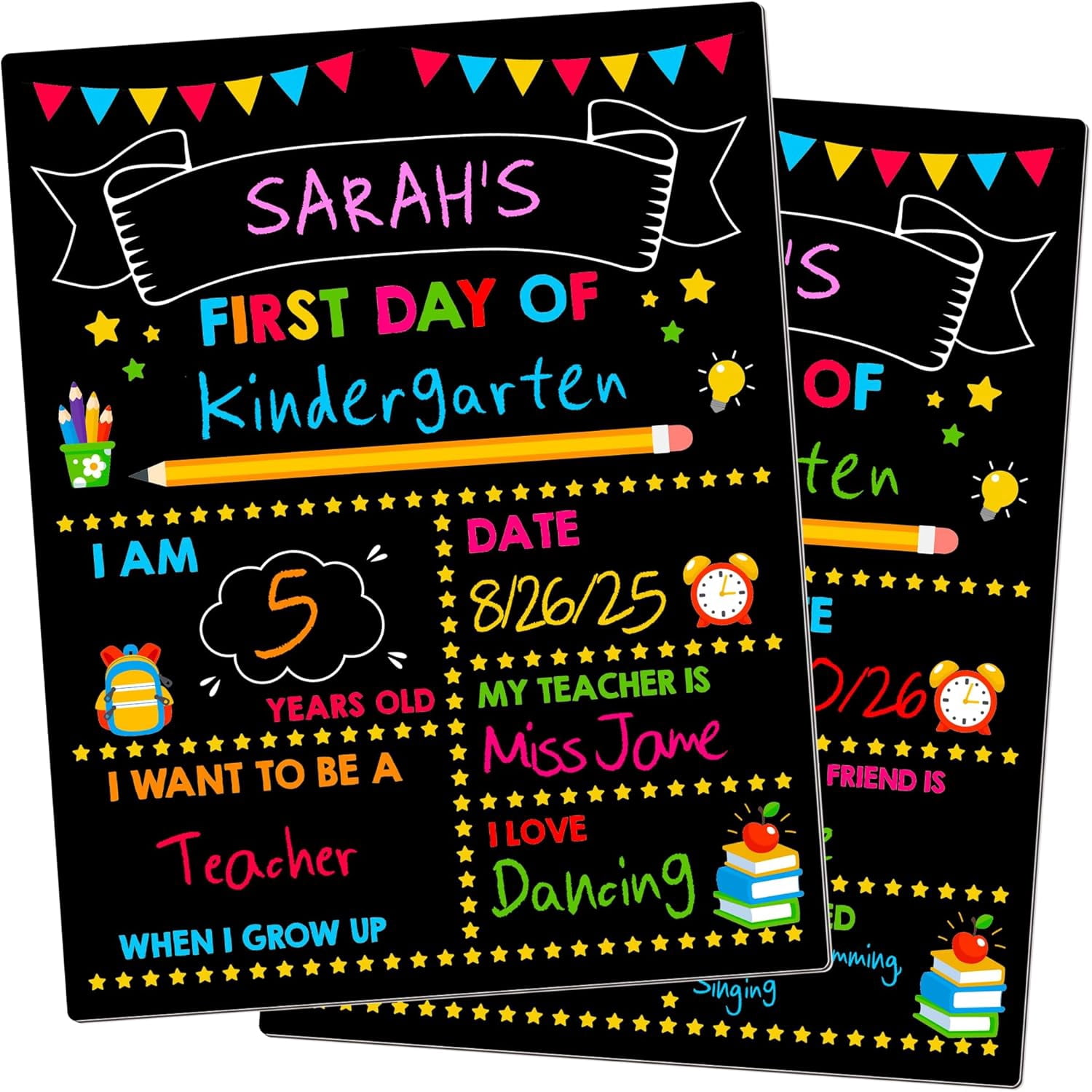 14 x 11 in First Day of School Chalkboard, Double Sided Reusable Photo ...