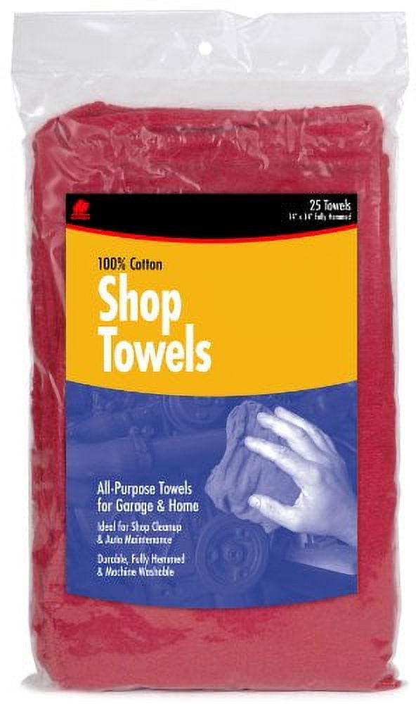 14" x 14" Buffalo Industries 62013C Red Colored Cloth Shop Towels, 25 ...