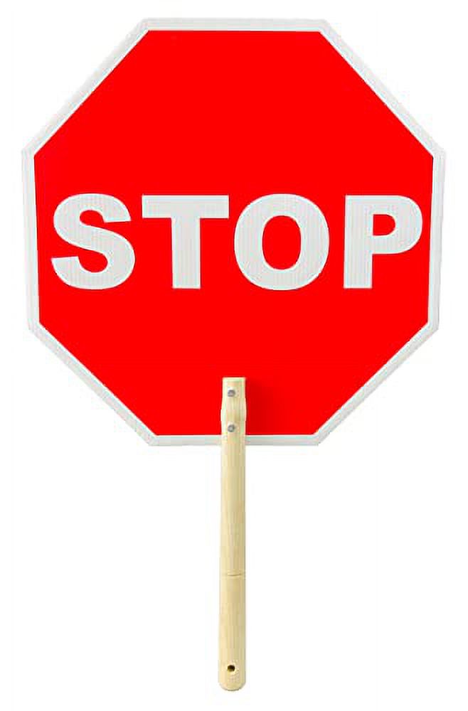 14" x 14" Crosswalk Warning Double-Sided Stop Sign with Wooden Handle ...