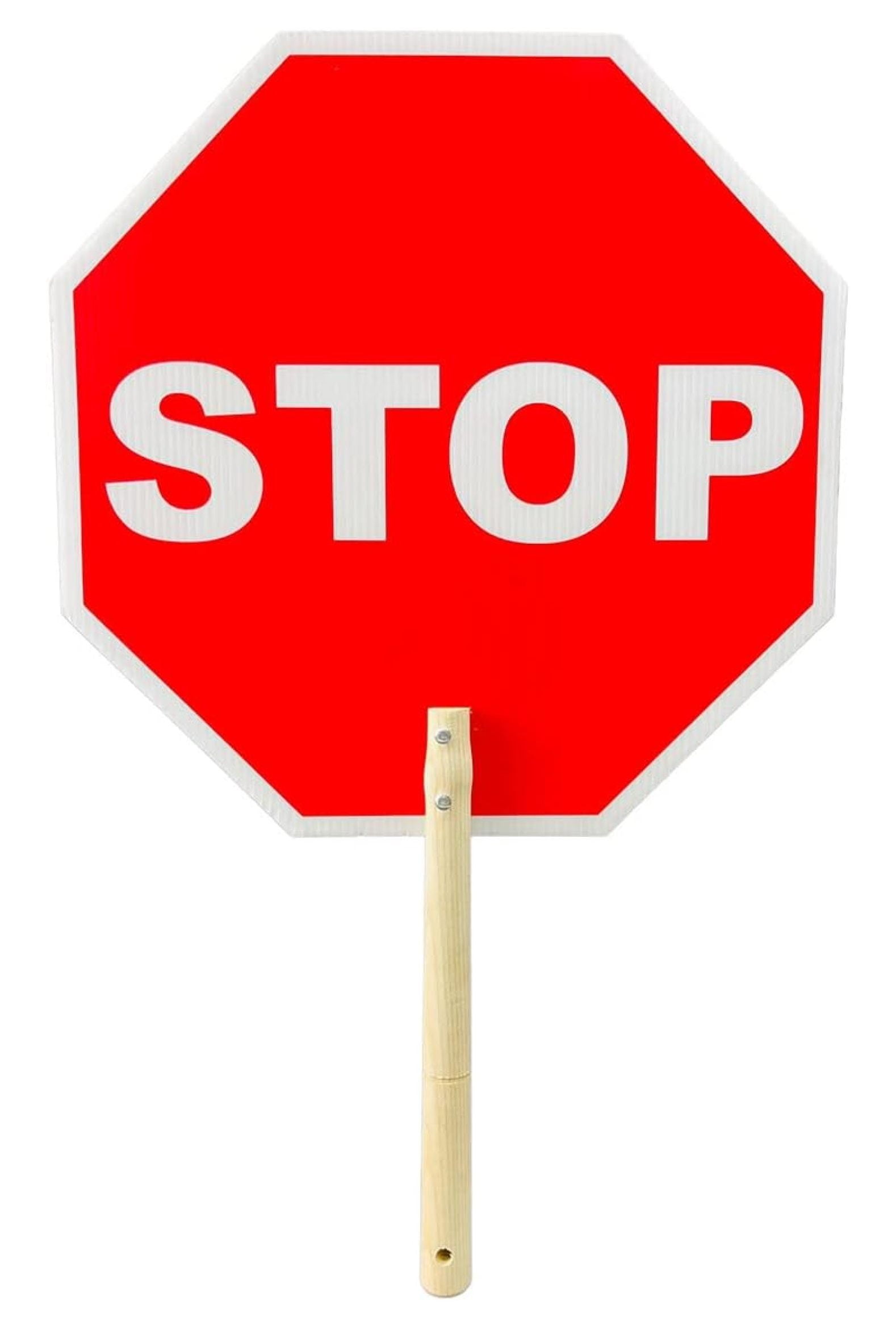 14" x 14" Crosswalk Warning Double-Sided Stop Sign with Wooden Handle ...