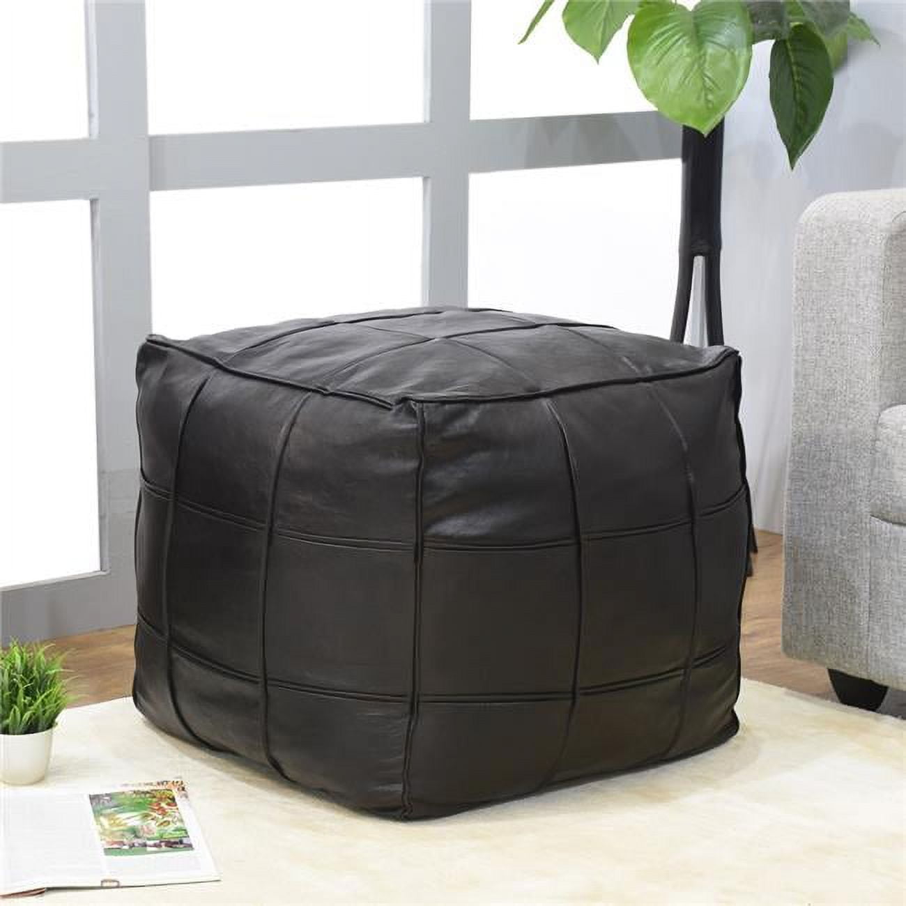 14 x 14 x 14 in. Recycled Foam Geometric Handmade Leather Square ...