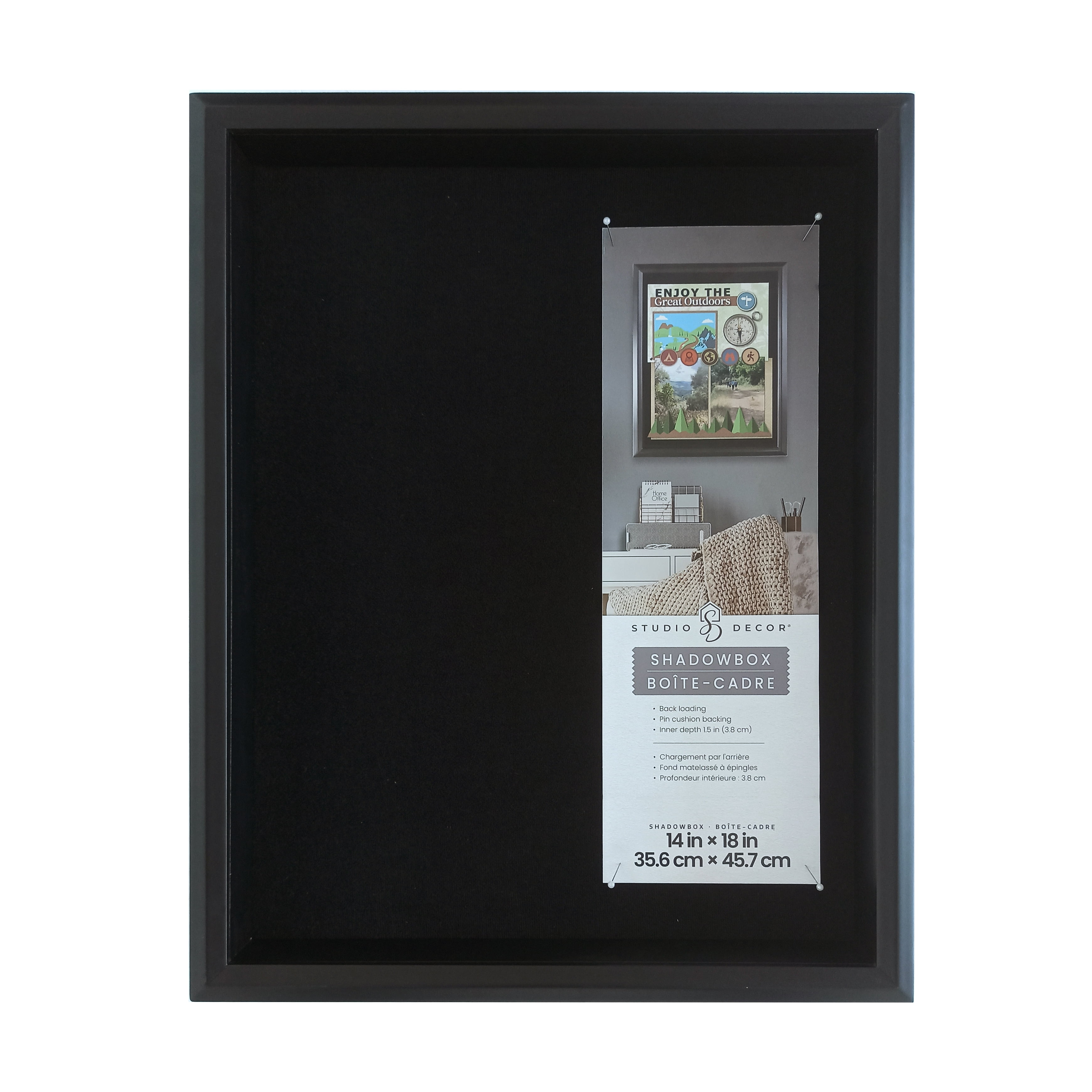 14" x 18" Black Beveled Shadow Box by Studio Décor - Easy Back Loading Frame Includes Pre ...