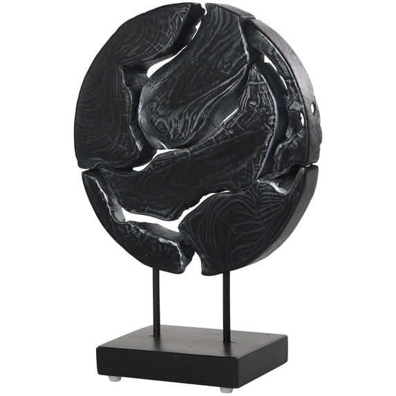 14" x 19" Black Teak Wood Circular Cutout Abstract Sculpture with ...