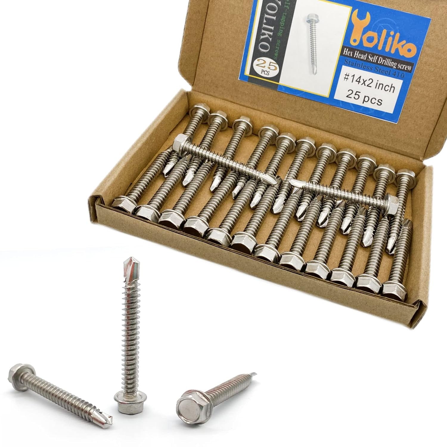 #14 x 2 (1" to 3" Available) Hex Washer Head Self Drilling Screws, 410 Stainless Steel, Self ...