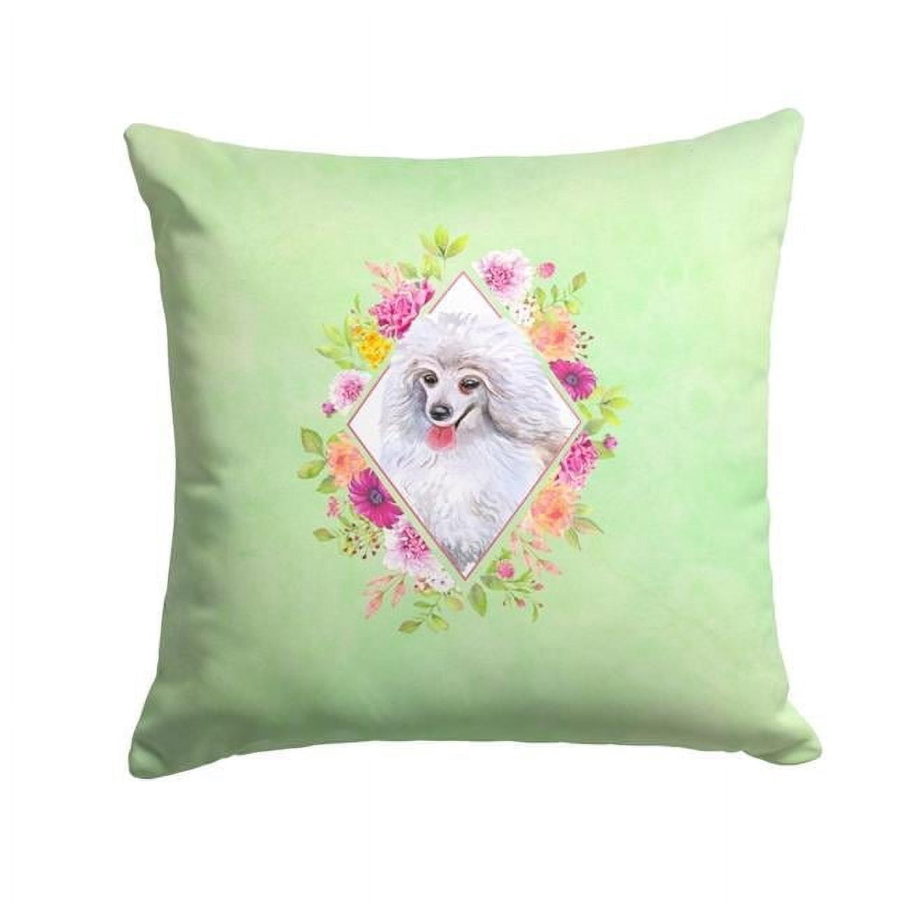 14 x 3 x 14 in. White Mini Poodle Green Flowers Fabric Decorative ...