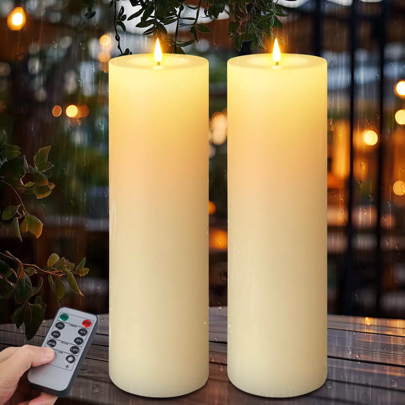 14" x 4" Large Outdoor Candles, Waterproof Flickering LED Flameless ...