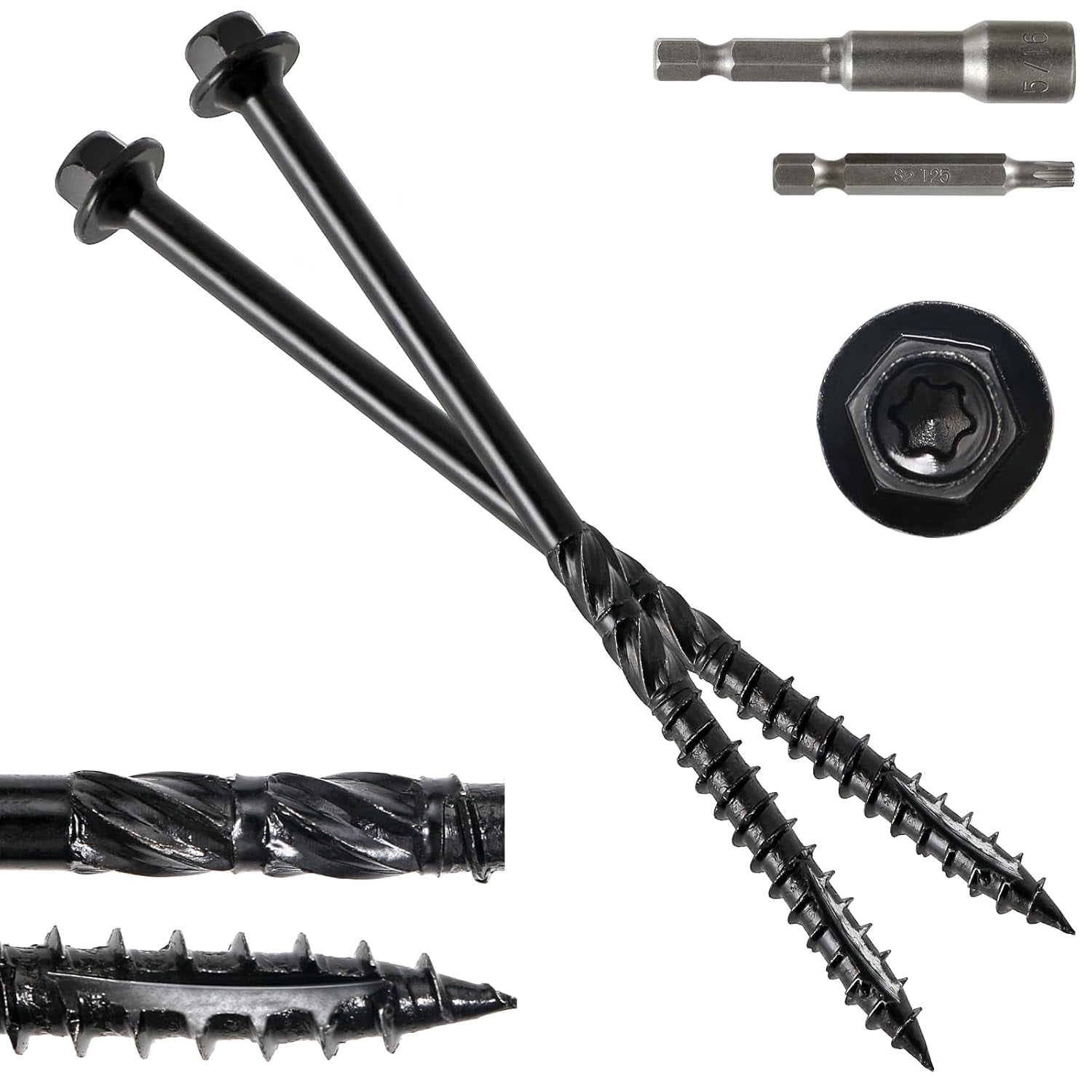 #14 x 6 Inch Wood Structural Screws 100 Pack, Hex Head Lag Screws Black ...