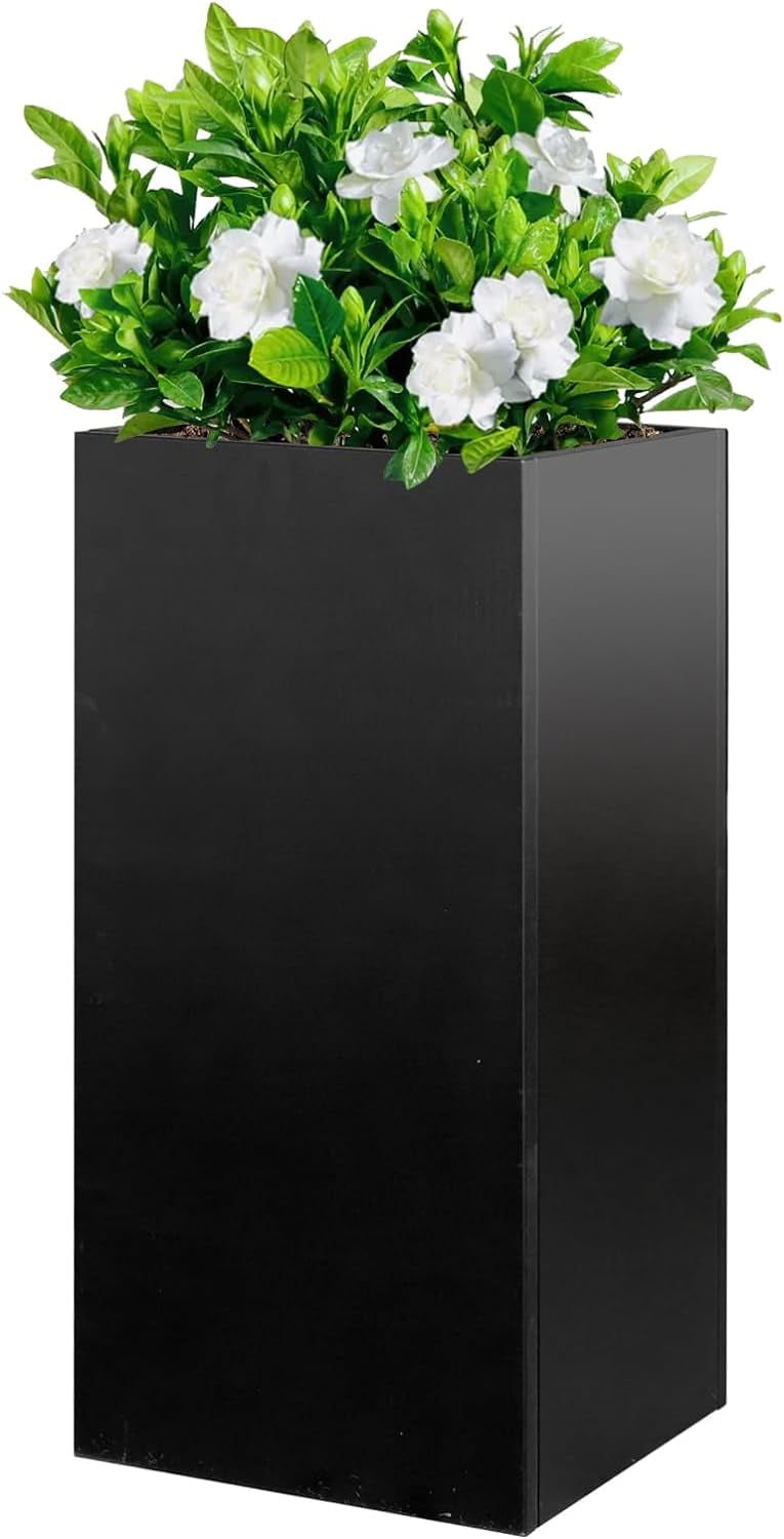 14"x14"x30" Galvanized Steel Metallic Heavy Planter for Outdoor Plants ...