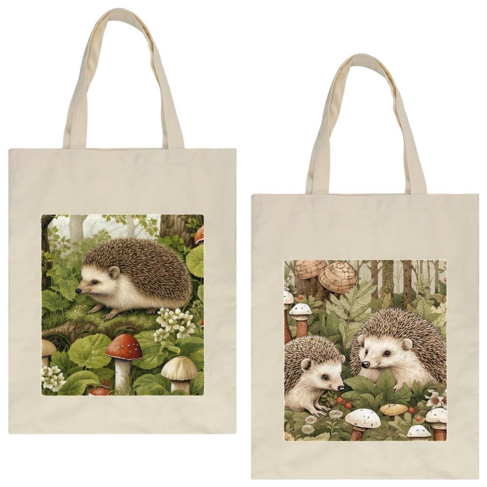 14"x17.5" Canvas Tote Bag, Lightweight Medium Reusable Grocery Shopping Cloth Bag Hedgehogs Leaf ...