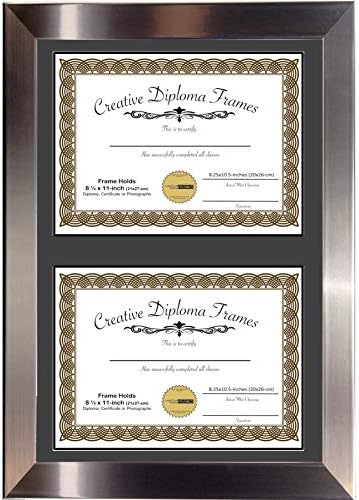 14"x20" Stainless Steel Finish Double Diploma Frame with Black Matting ...
