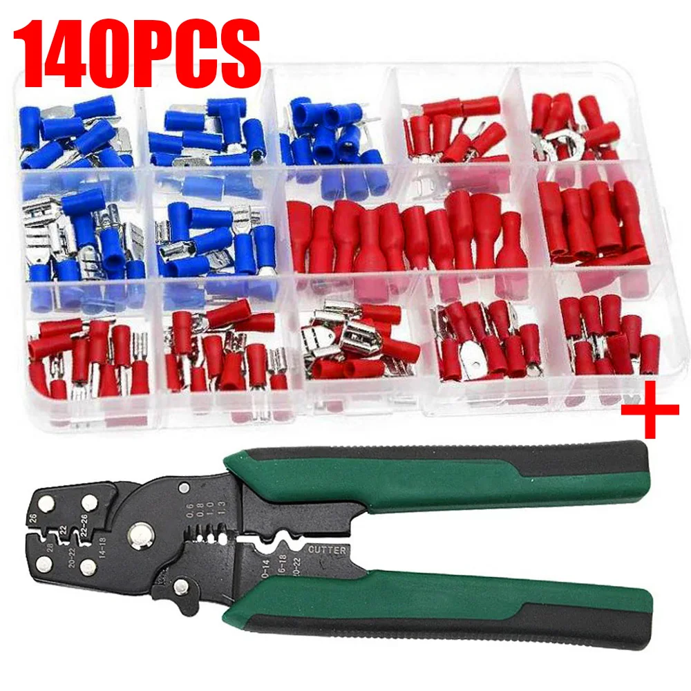 140/280Pcs Insulated Cable Connectors Spade Crimp Terminal Kit Copper ...