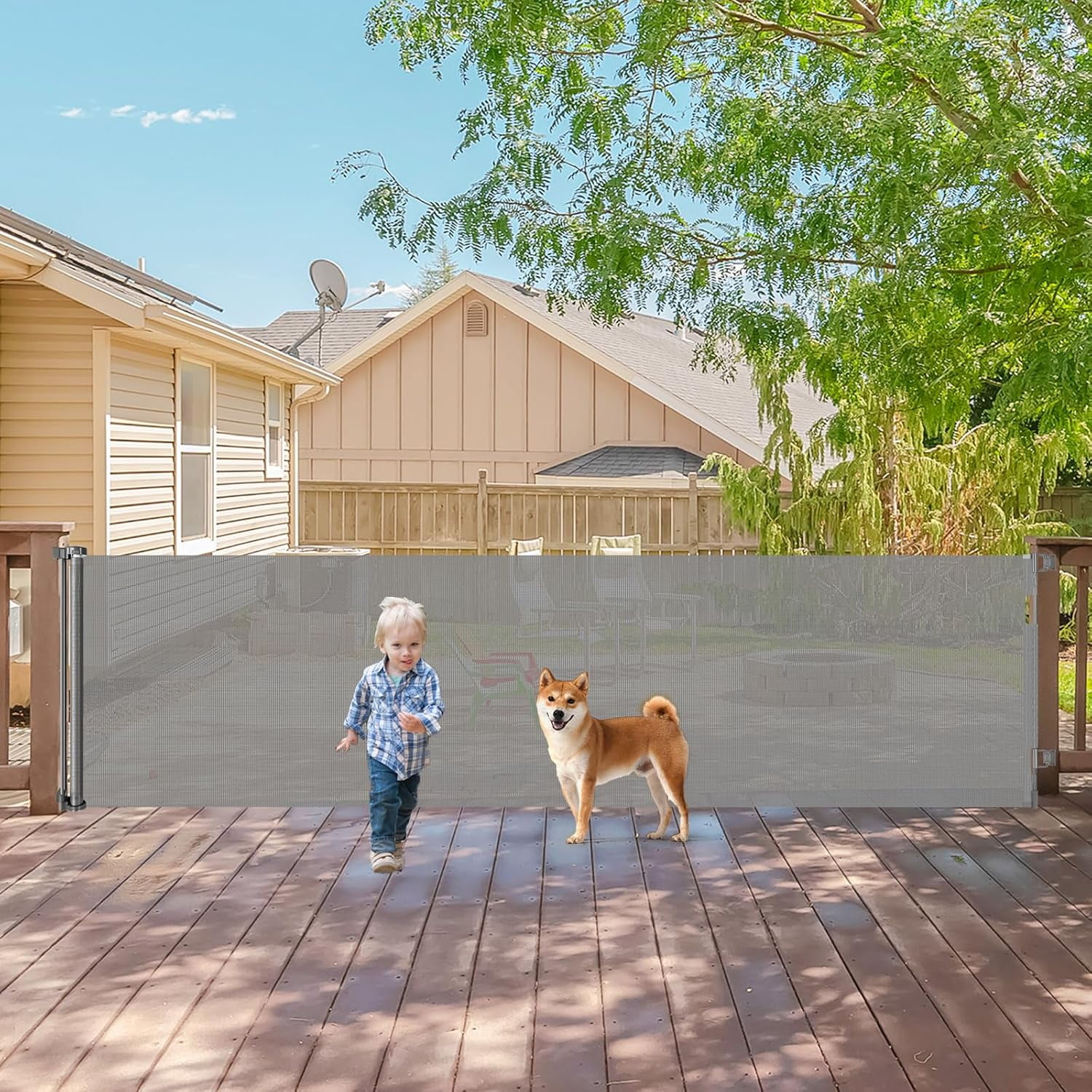 140 Inch Extra Wide Retractable Baby Gate Extra Long Dog Gate Indoor ...