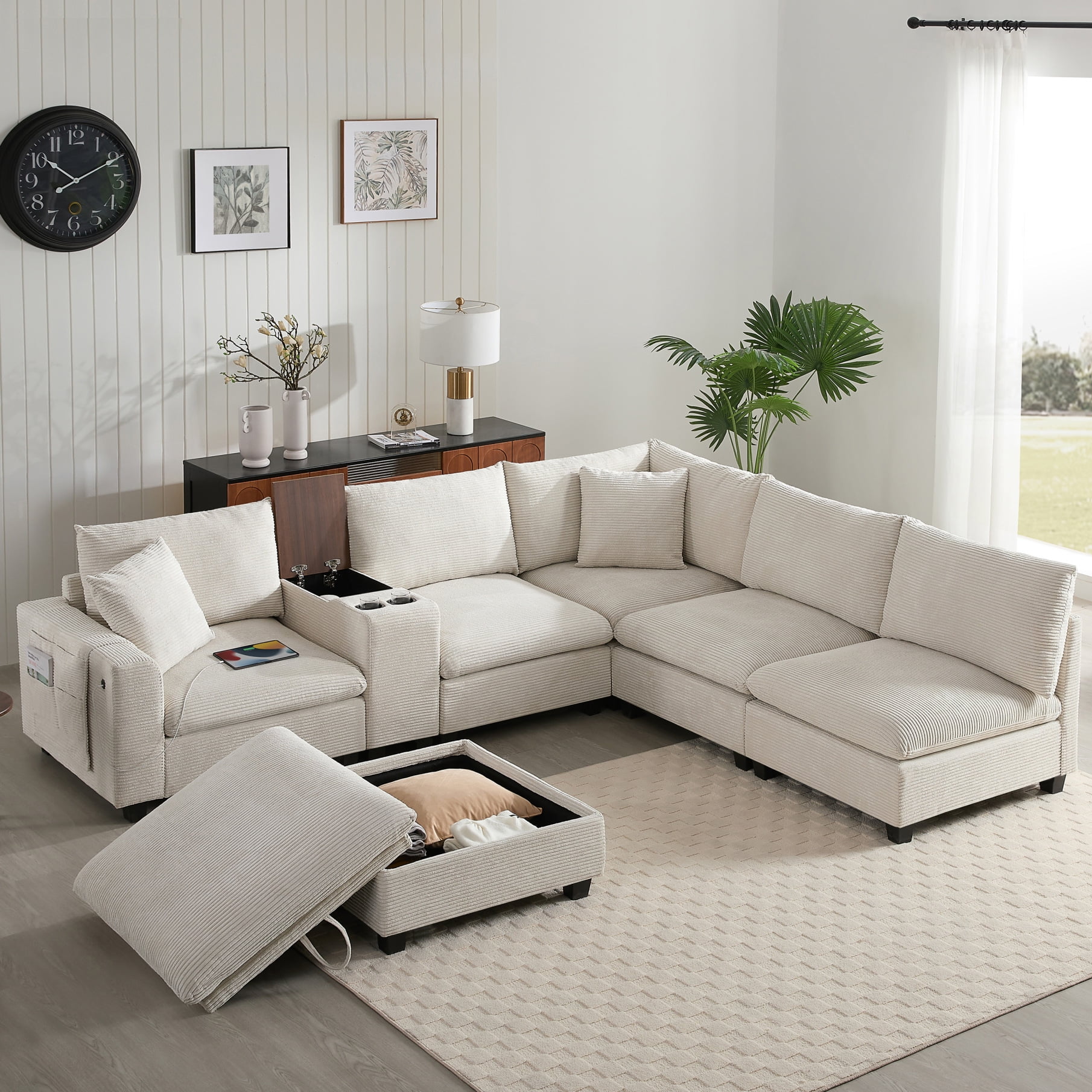 140'' Oversized Modular Sectional Sofa, 6 Seat U Shaped Corduroy Couch ...