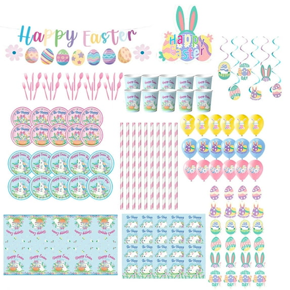 140 PC Easter Party Decoration Kit with Happy Easter Banner Balloons ...
