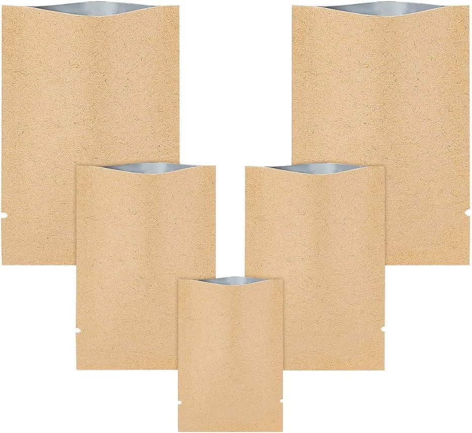 140 Pack Open Top Kraft Mylar Bags 3 Size Double Sided Vacuum Heat Seal ...