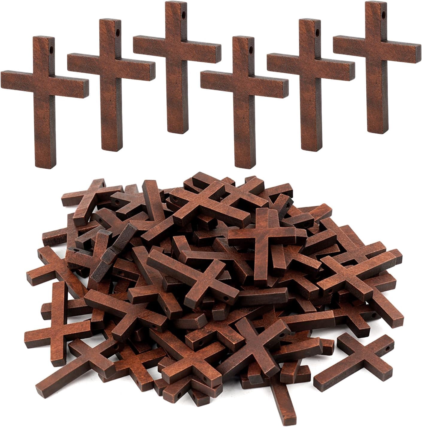 140 Pack Wood Cross Pendants Necklace Natural Wooden Christian Crosses ...