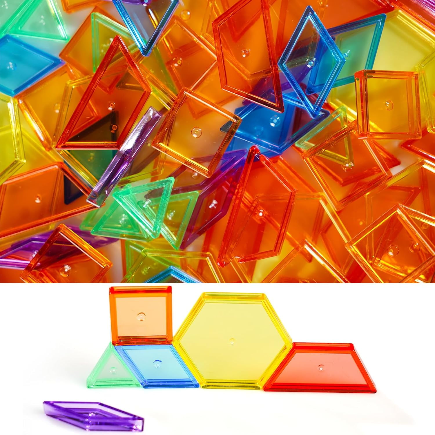 140 Pcs Constructive Translucent Pattern Blocks, Geometric Shapes for Kids Sensory Play, Color ...