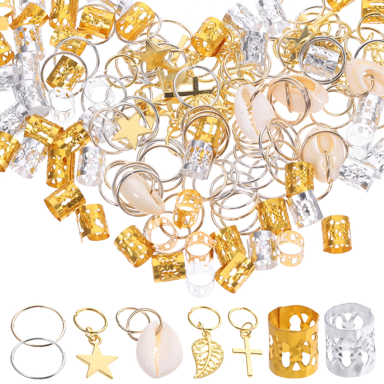 PAVO 140 Pcs Hair Rings, Dreadlock Charms for Braids, Aluminum Alloy ...