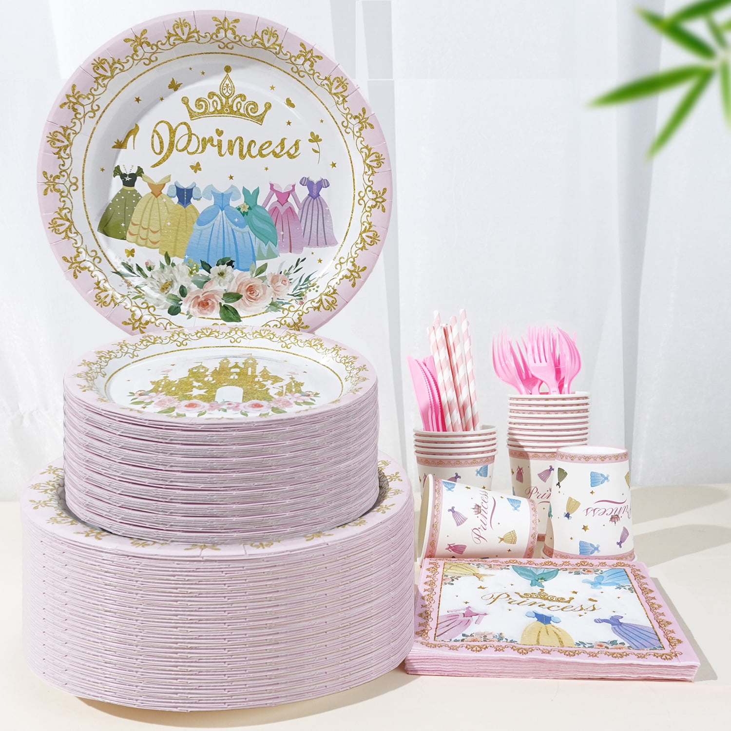 140 Pcs Pink Bow Rose Flower Theme Birthday Graduation PARTY plate ...