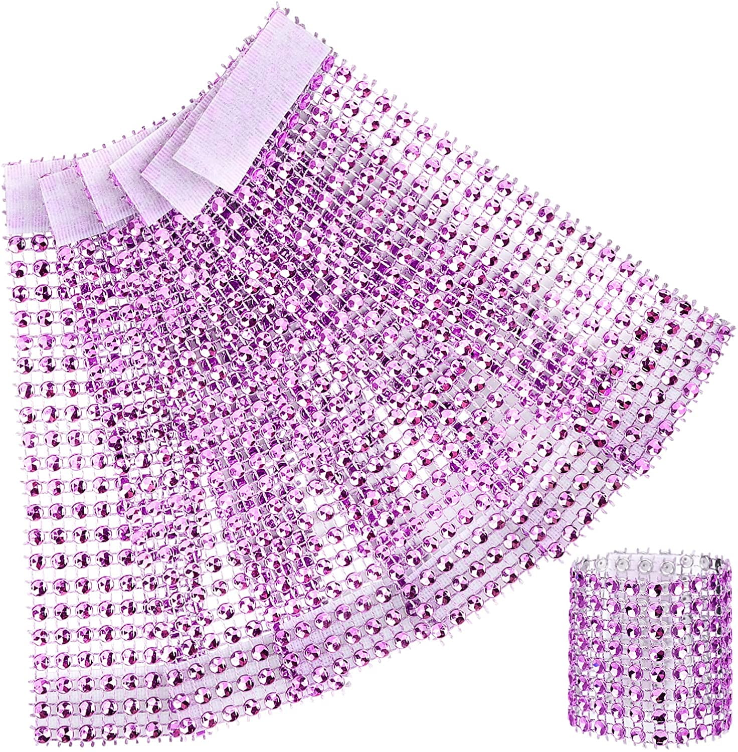 140 Pcs Rhinestone Napkin Rings Purple Eight Rows Rhinestone Mesh ...