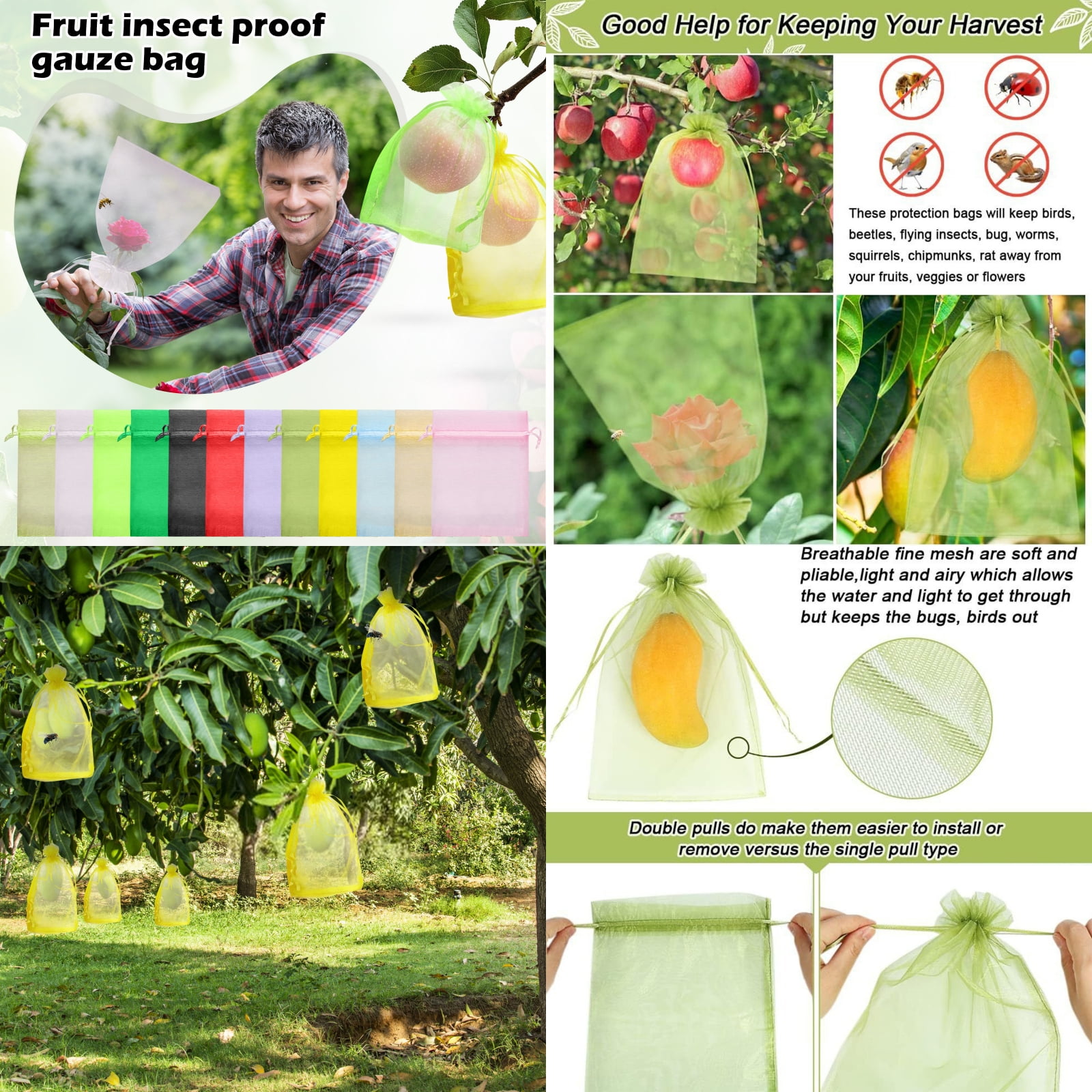 140 Pcs Ultra Fine Garden Netting 6"x8"Plant Pest Barrier Covers Bird ...