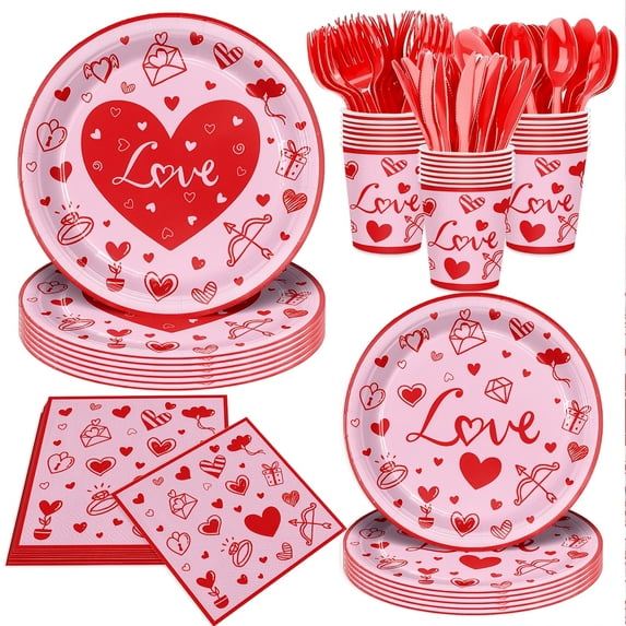 140-Piece Valentine's Day Heart-Themed Paper Tableware Set for 20 ...