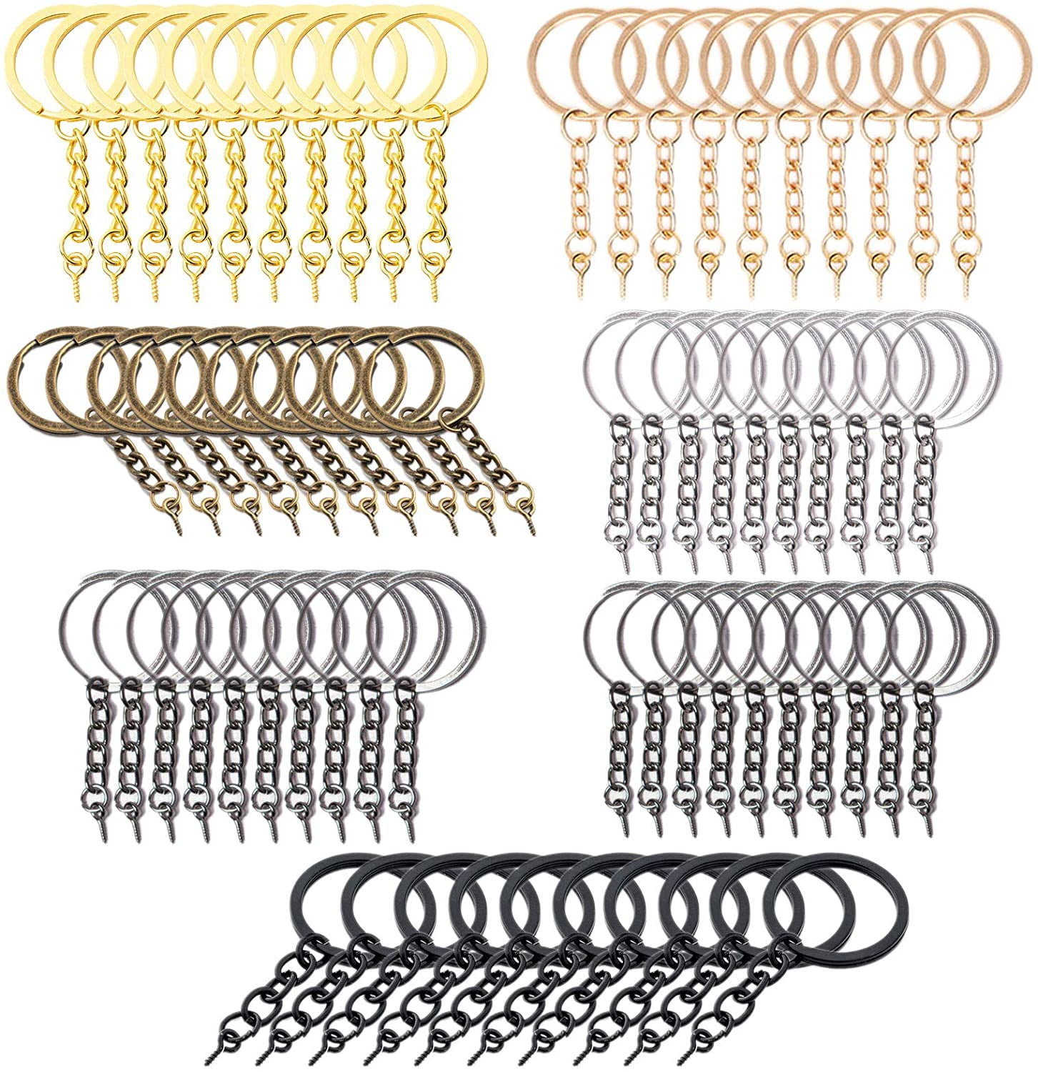 140 Pieces Keychain Rings Set Including 70 Pcs Gold Flat Metal Split ...