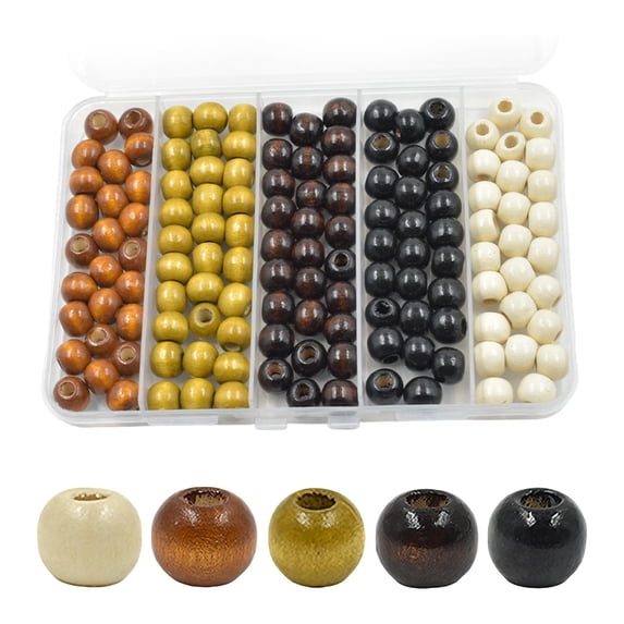 140 Pieces Round Beads Large Hole Wooden Beads DIY Multicolor Crafting ...