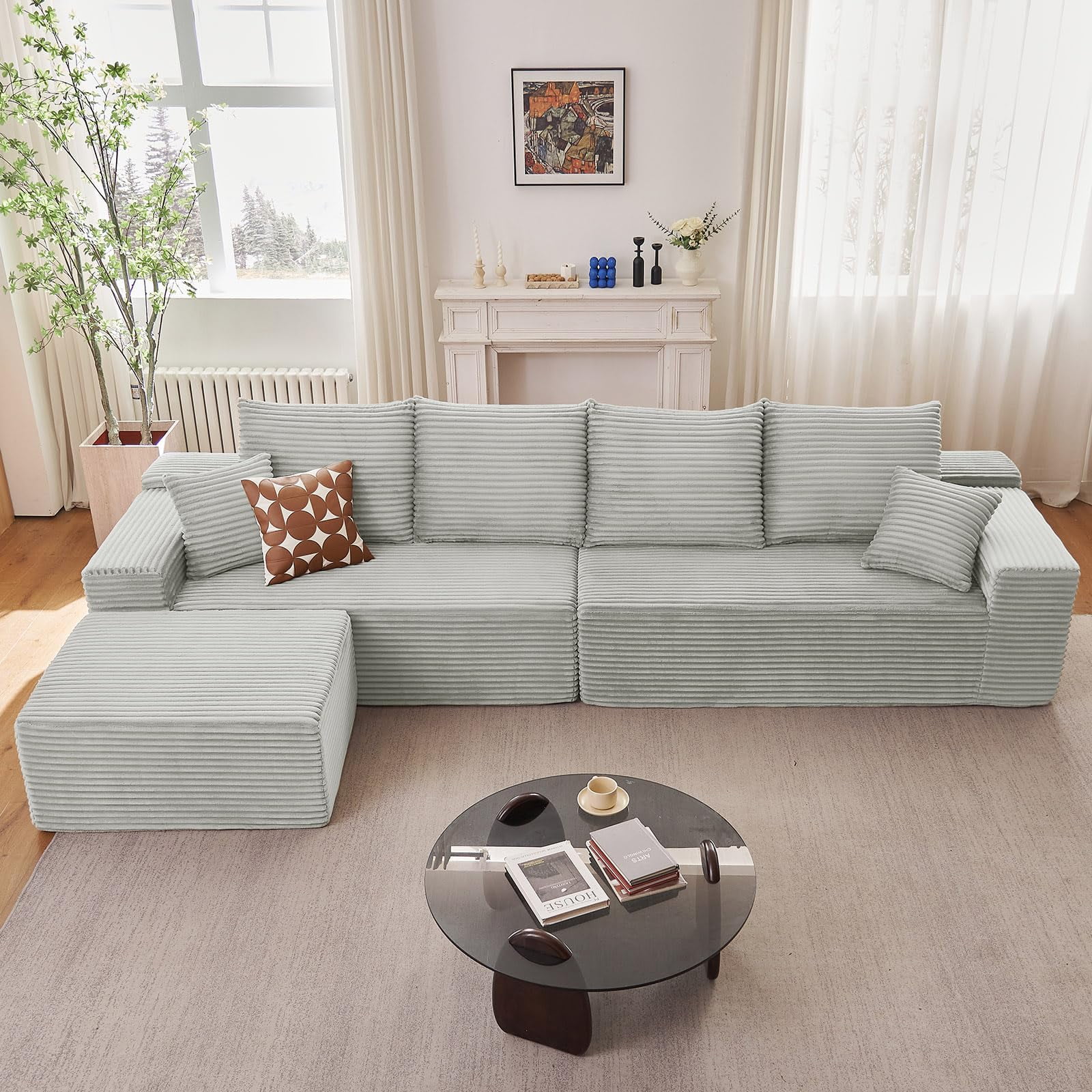 140" Sectional Cloud Couch for Living Room, Modular Floor Sofa with ...