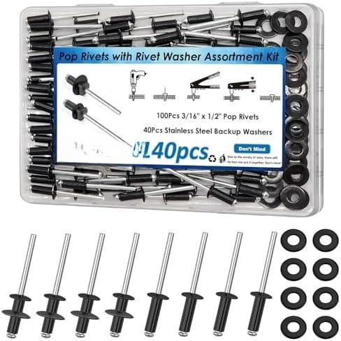 140 count 3/16" x 1/2" Black Pop Rivets with 304 Stainless Washers 4.8 ...