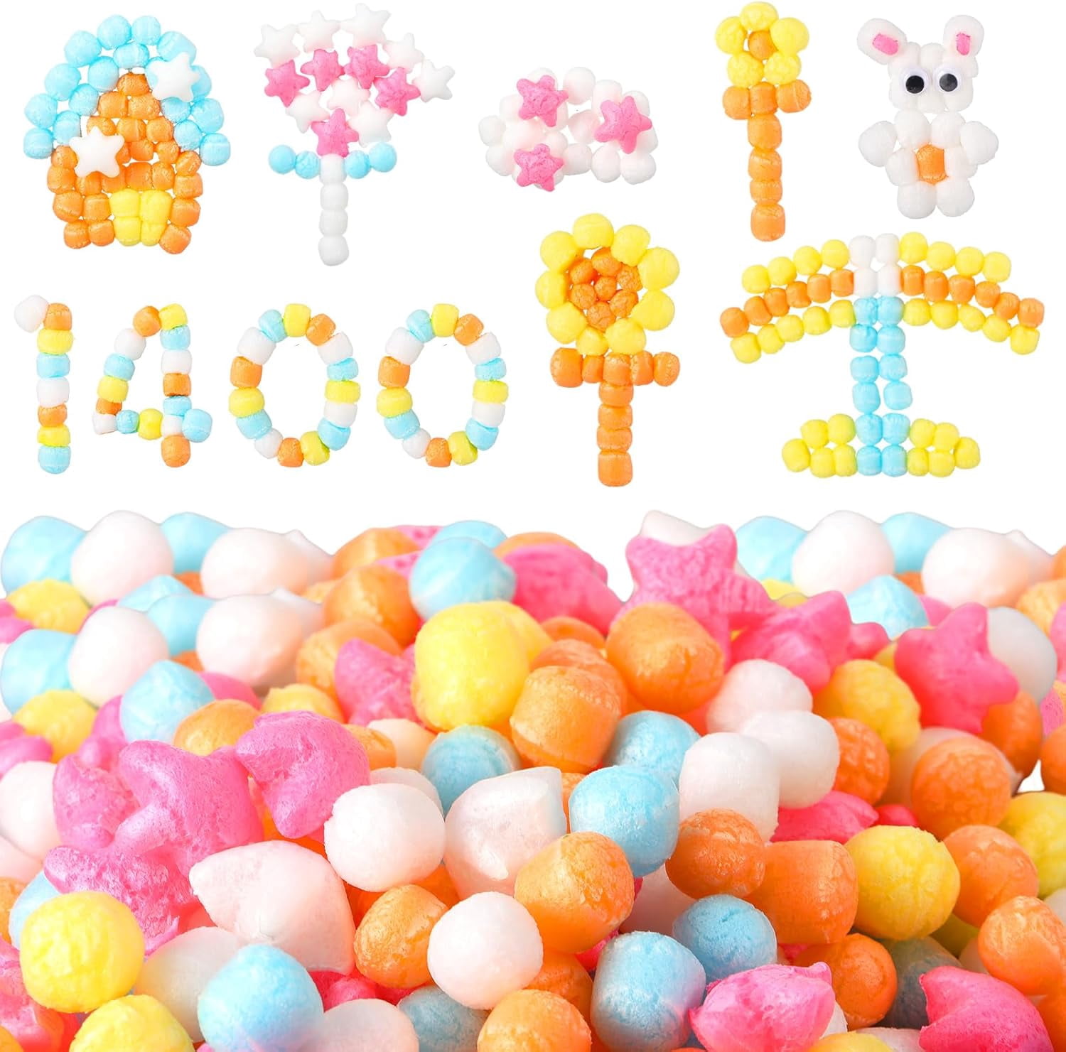 1400 Pcs Magic Noodles Foam Crafts Puffs Corn Craft Arts Kit Bulk Stem ...