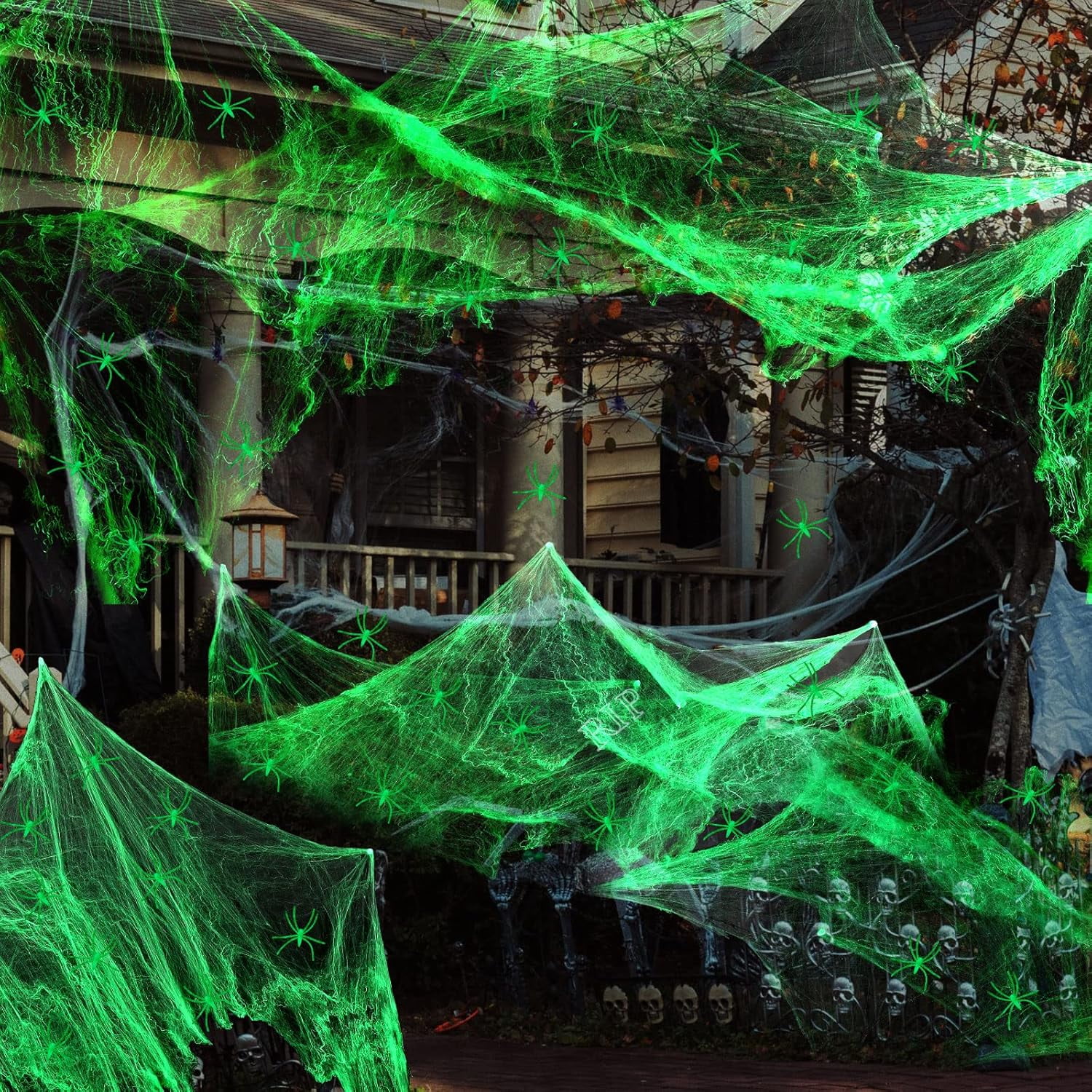 1400 Sqft Glow in the Dark Spider Web Halloween Decorations with 150 ...