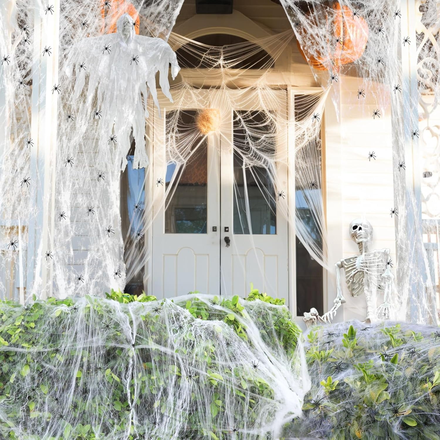 1400 Sqft Spider Webs Halloween Decorations Outdoor- Extra Wide Cobwebs ...