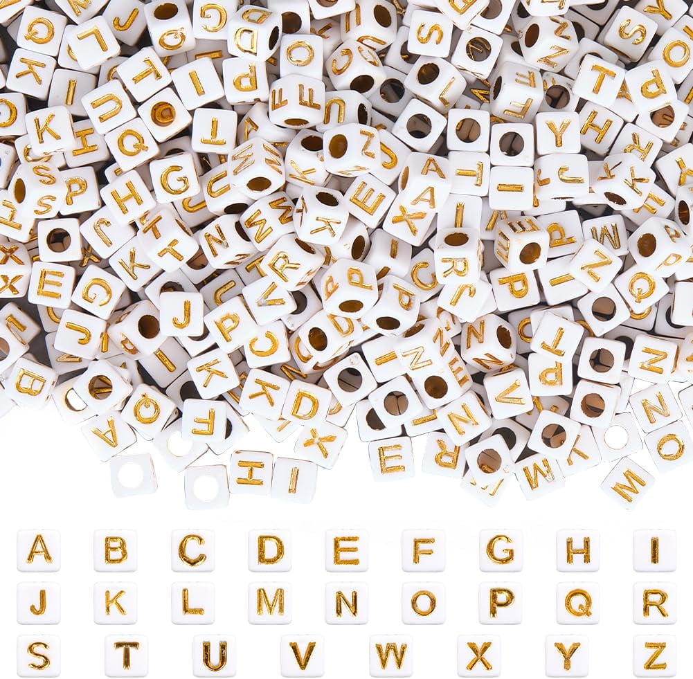 1400Pcs Cube Letter Beads 6mm Alphabet Beads Square Mini Gold Font ...