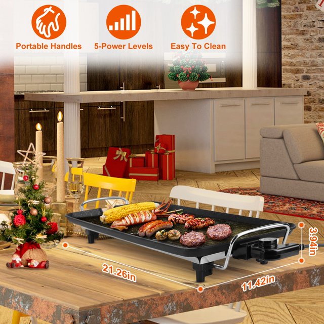 1400W Electric BBQ Picnic Non-Stick Grill Hot Plate, Indoor Outdoor ...