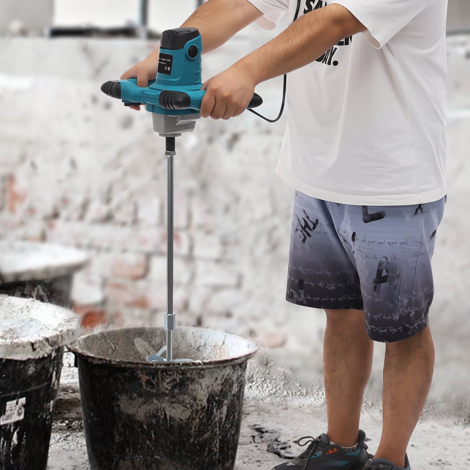Electric Concrete Mixer, 1400W High Power with 6-Speed Adjustment, 0 ...