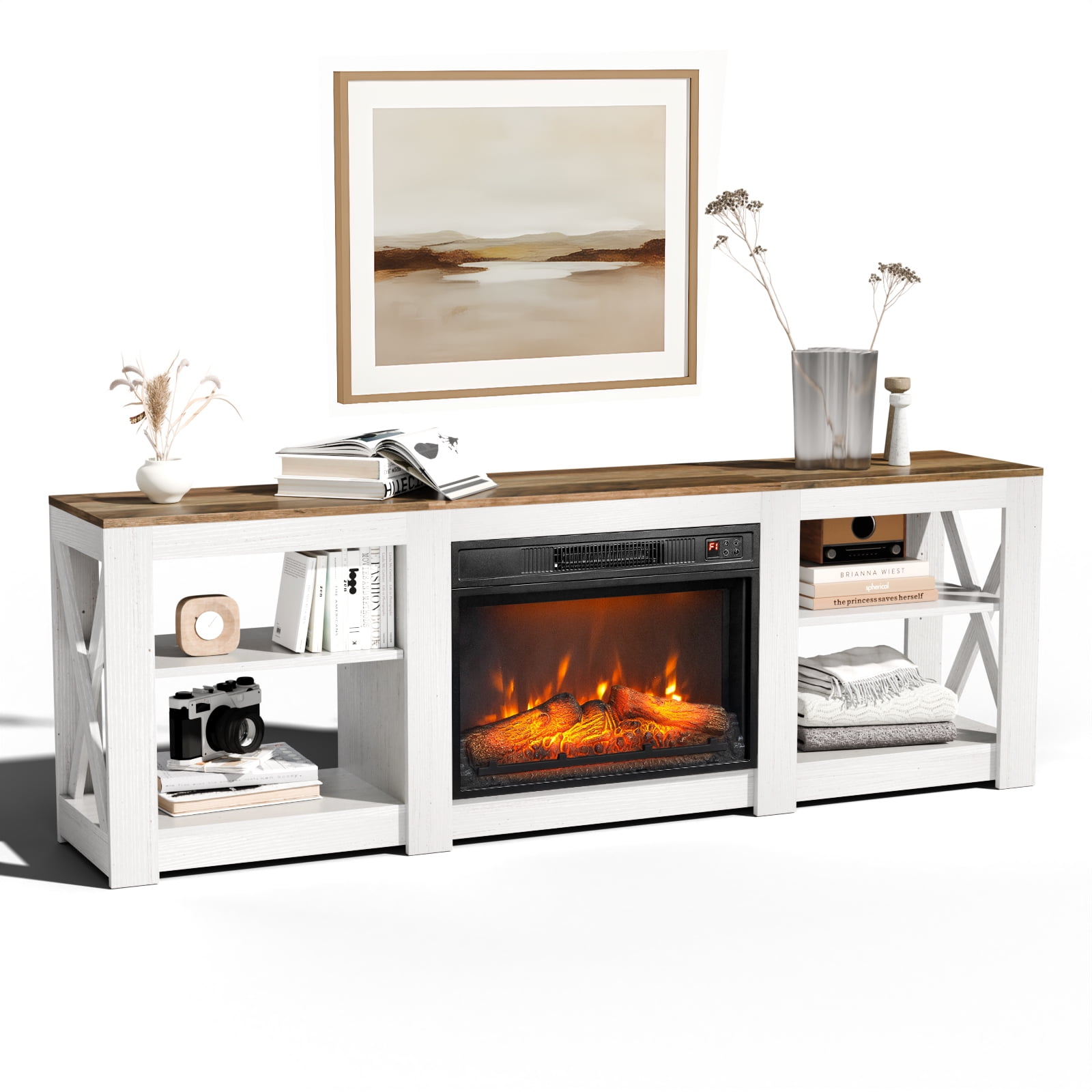 1400W Electric Fireplace Insert with Remote Control, 70-Inch Two-Tone ...