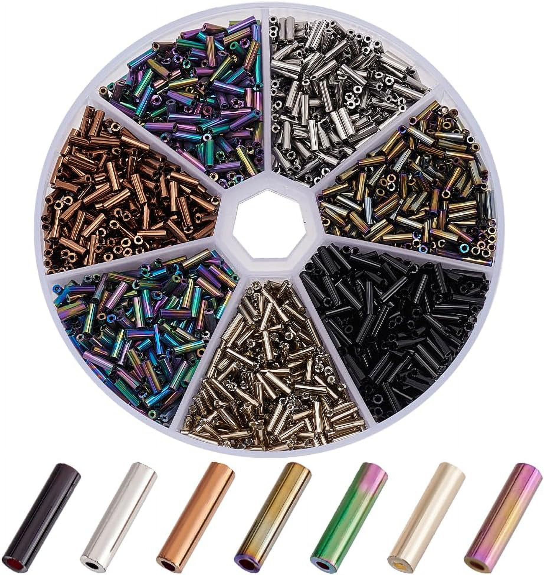 1400pcs 7 Colors Glass Bugle Beads 6x2mm Metallic Tube Beads Seed Beads ...