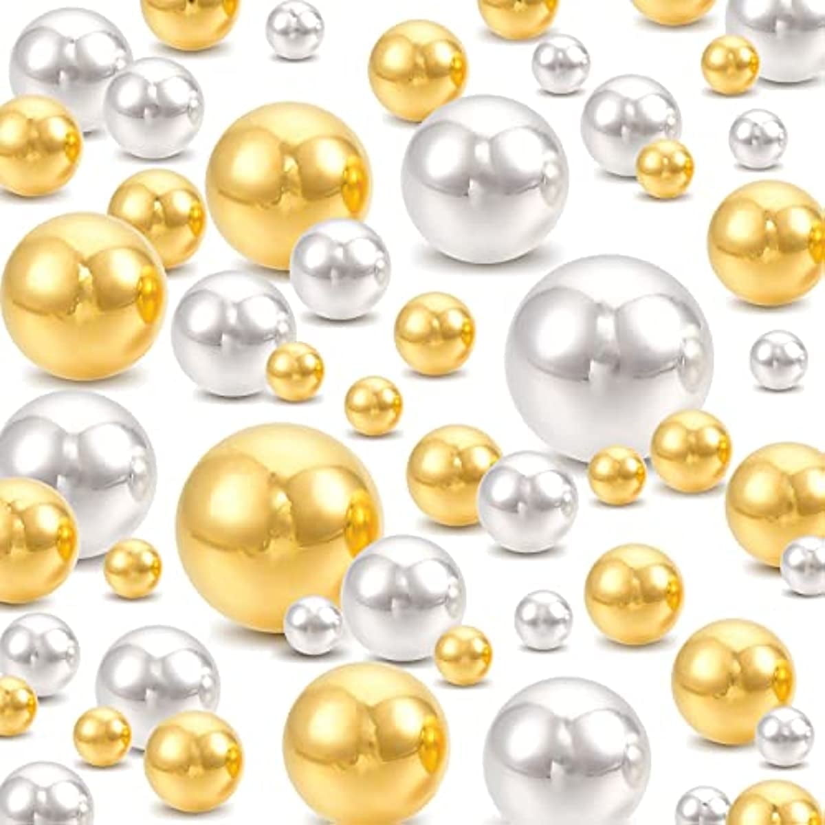 1400pcs Gold Vase Filler No Hole Pearls Gloss Round Beads Silver ...