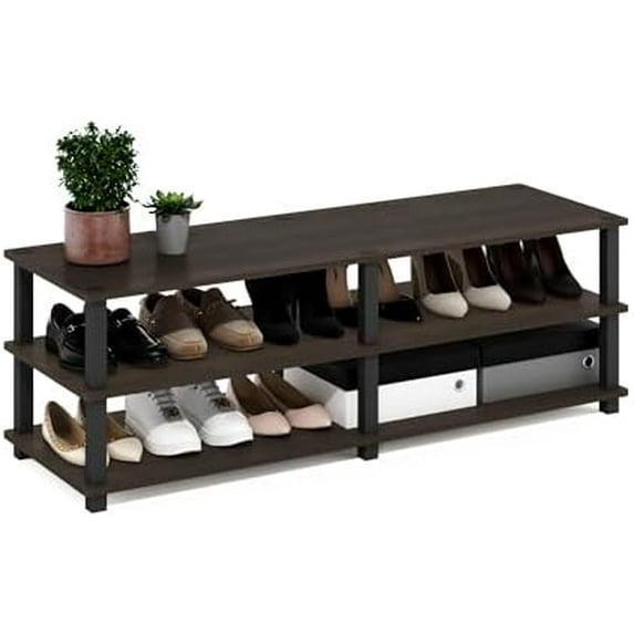 14038DBR/BK TST No Tools 3-Tier Wide Shoe Storage Rack, Dark Brown ...