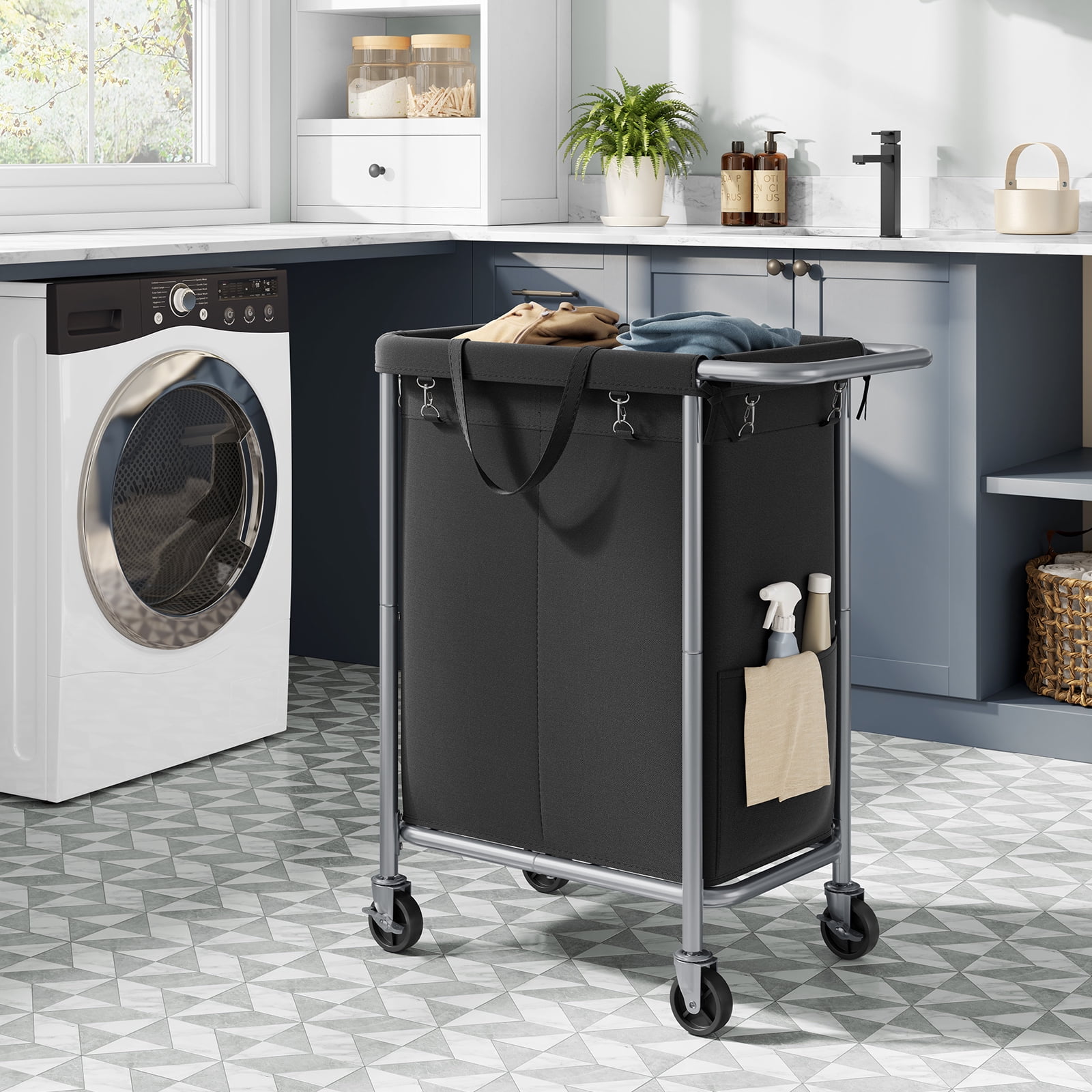 140L Laundry Sorter 2-Section Laundry Basket with Wheels Rolling ...