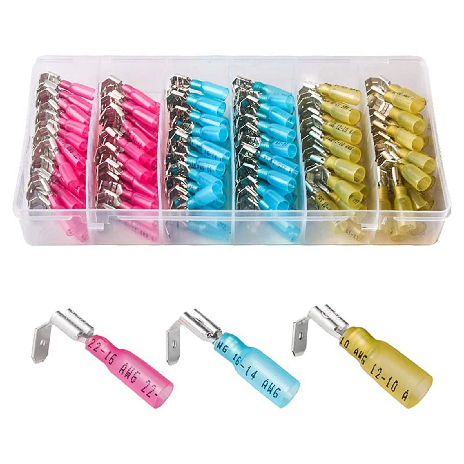 140PCS 22-16/16-14/12-10 AWG Heat Shrink Piggy Back Spade Quick Splice ...