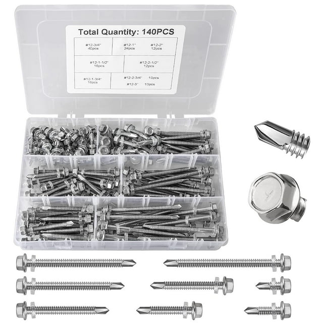 140PCS Hex Washer Head Self-Drilling Screw for Metal Screws Assortment ...