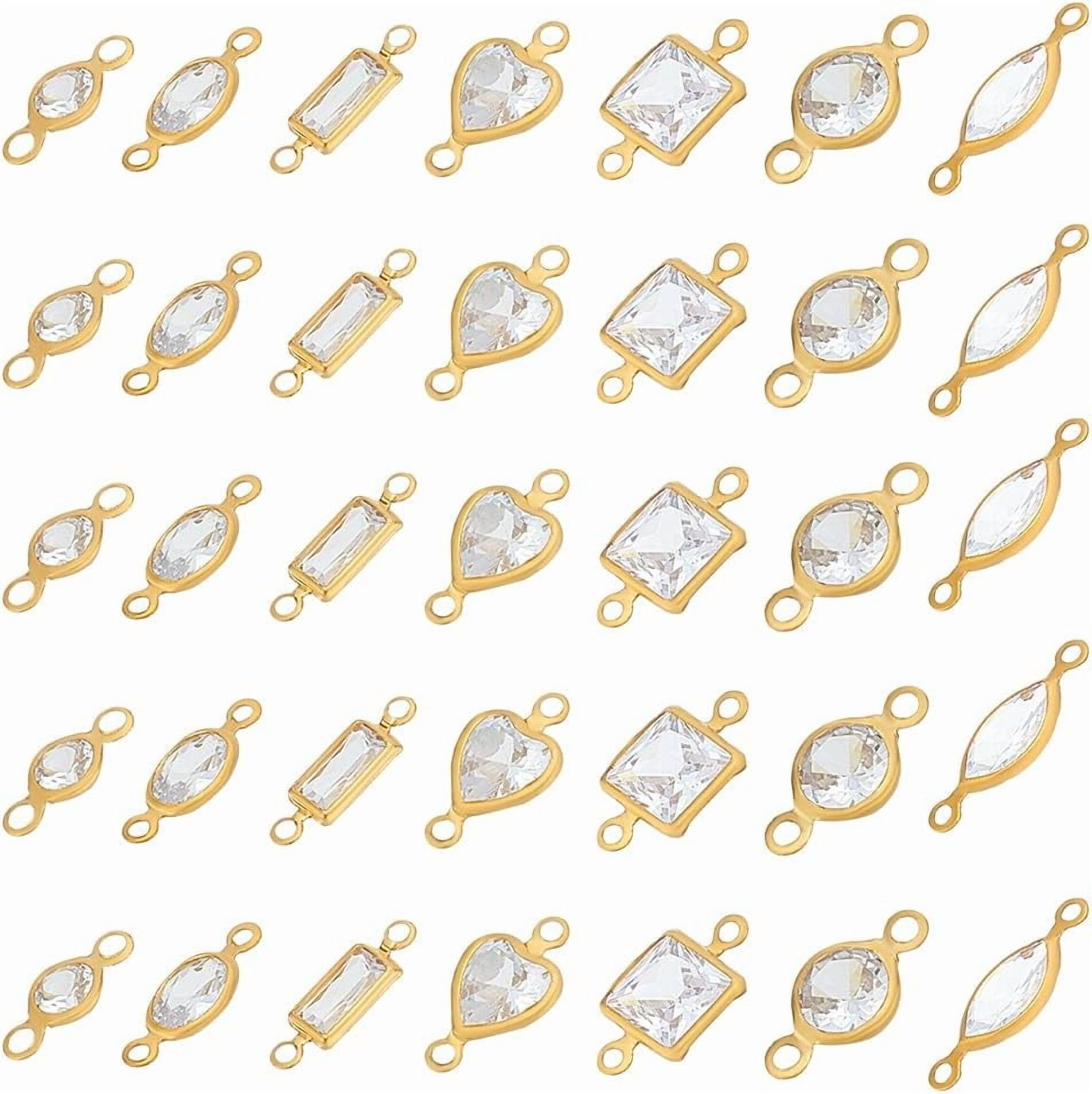 140Pcs 7 Styles Clear Rhinestone Connector Charms Flat Round Connector ...