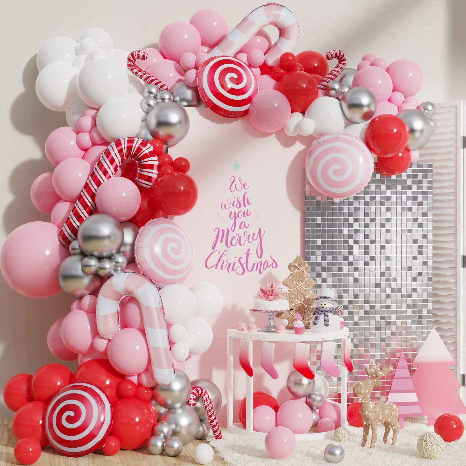 140Pcs Christmas Balloon Garland Arch Kit - Red Pink Candy Cane ...