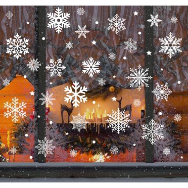 Snowflake Window Clings for Glass Windows Christmas Decorations, White ...