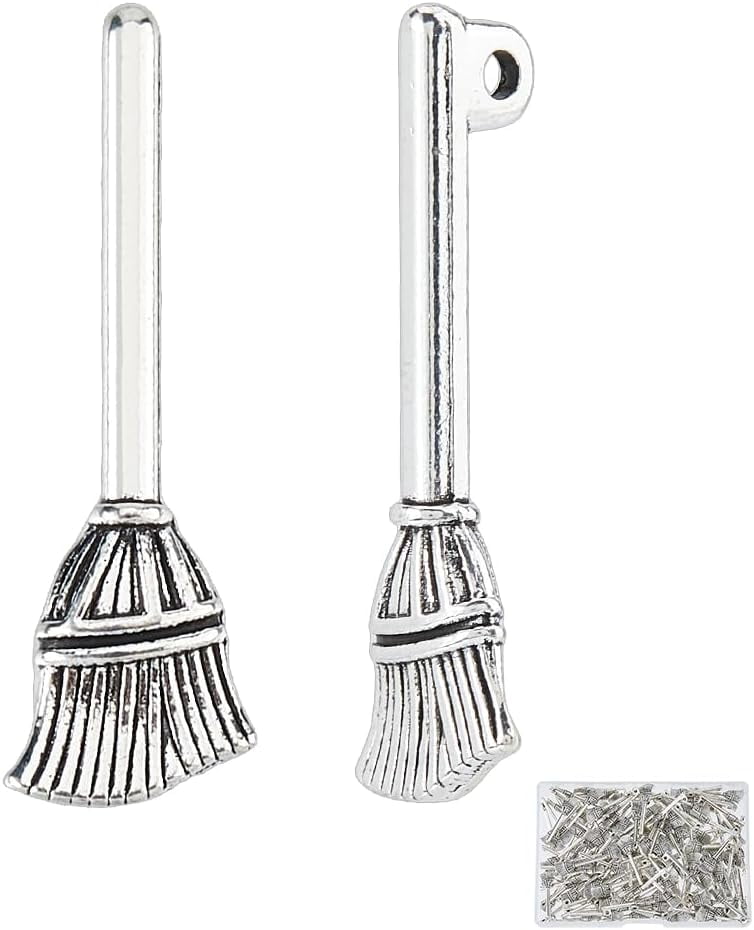 140Pcs Magic Broom Pendant Silver Broom Pendants Tibetan Zinc Alloy ...