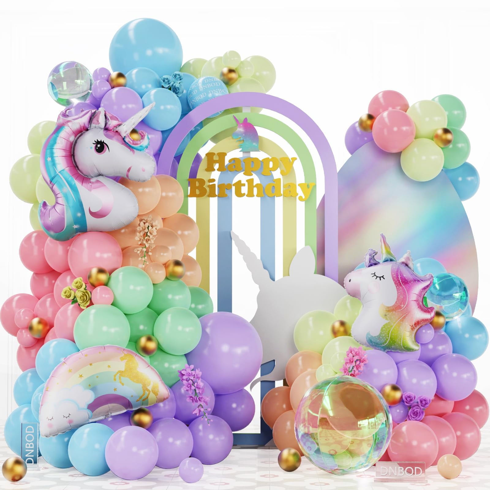 140Pcs Pastel Rainbow Unicorn KEF16 Balloon Garland Arch Purple Unicorn,Rainbow,Iridescent ...